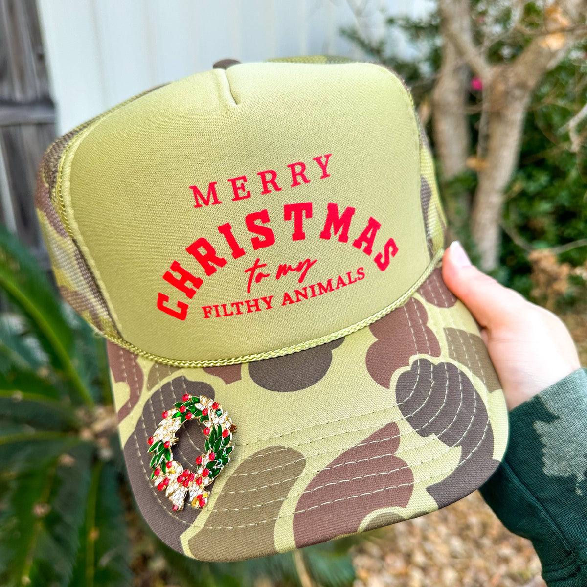 Merry Christmas To My Filthy Animals Two Tone Camo Trucker – The Bliss Shop
