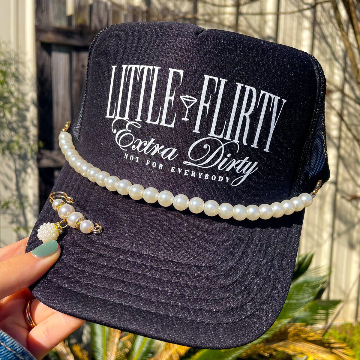 Little Flirty Extra Dirty Chain & Pin Black Trucker – The Bliss Shop